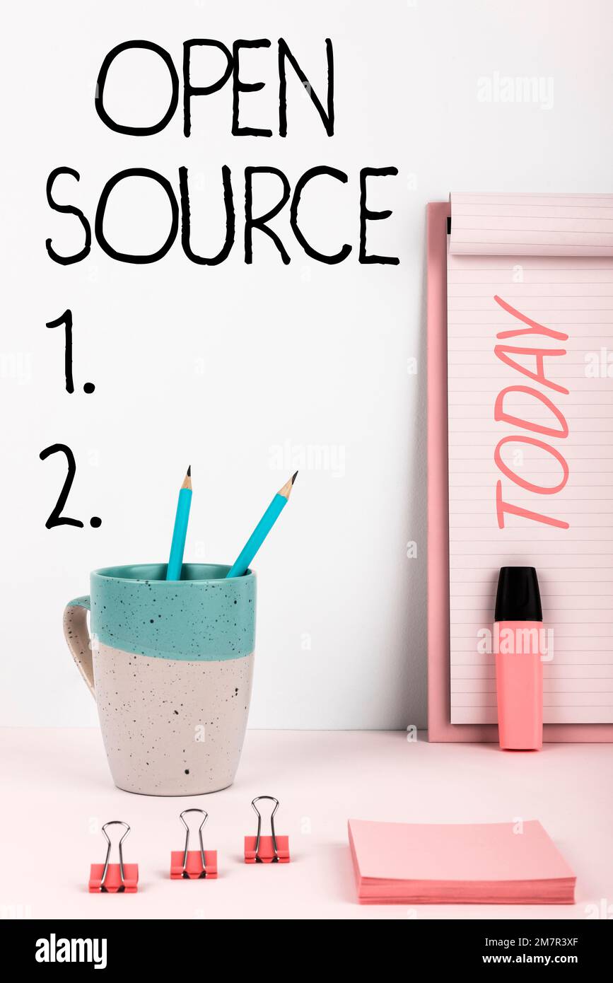 Hand writing sign Open Source. Concept meaning denoting software which ...