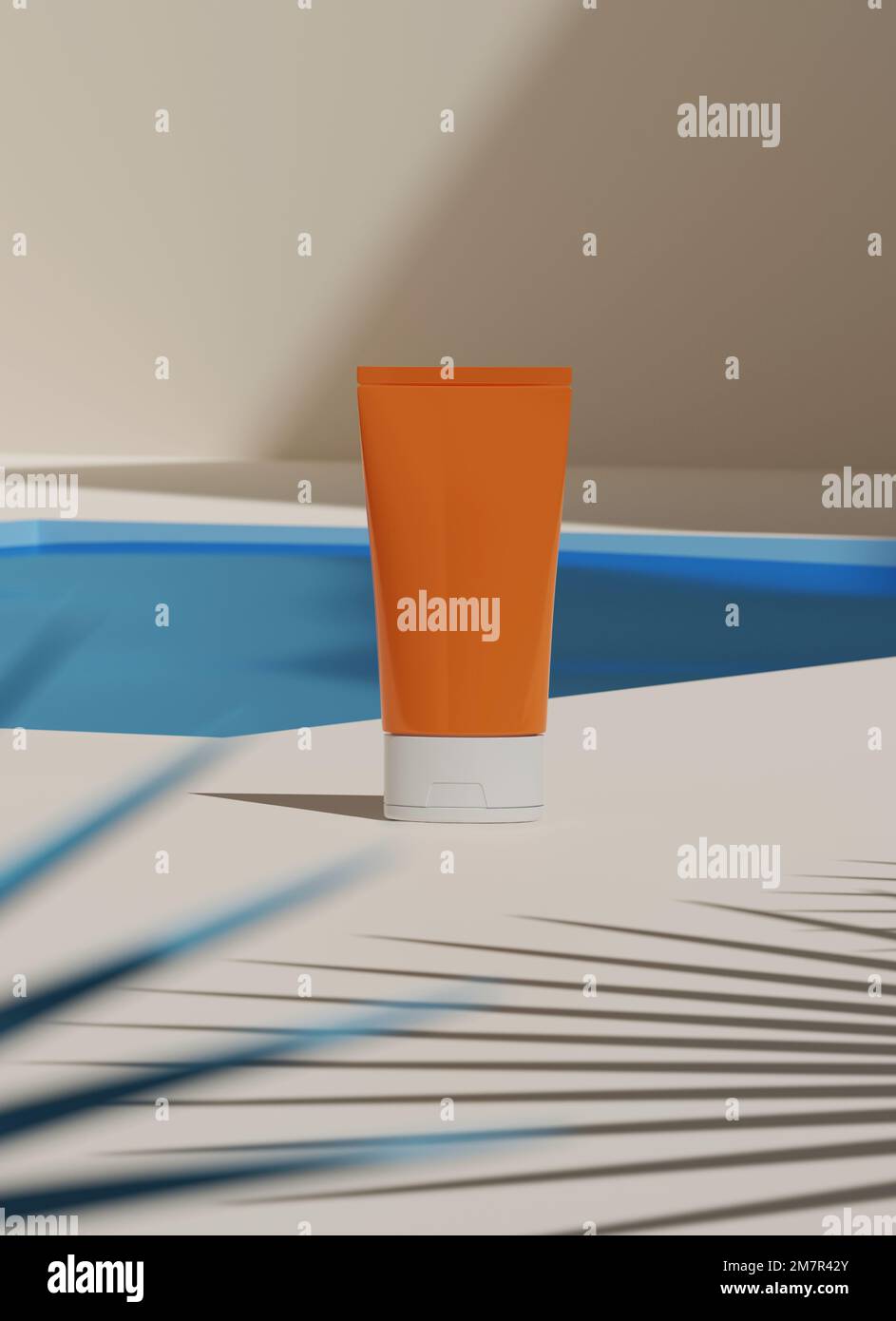 3d rendering Sunscreen Mockup. Cosmetic Beauty blank plastic containers ...