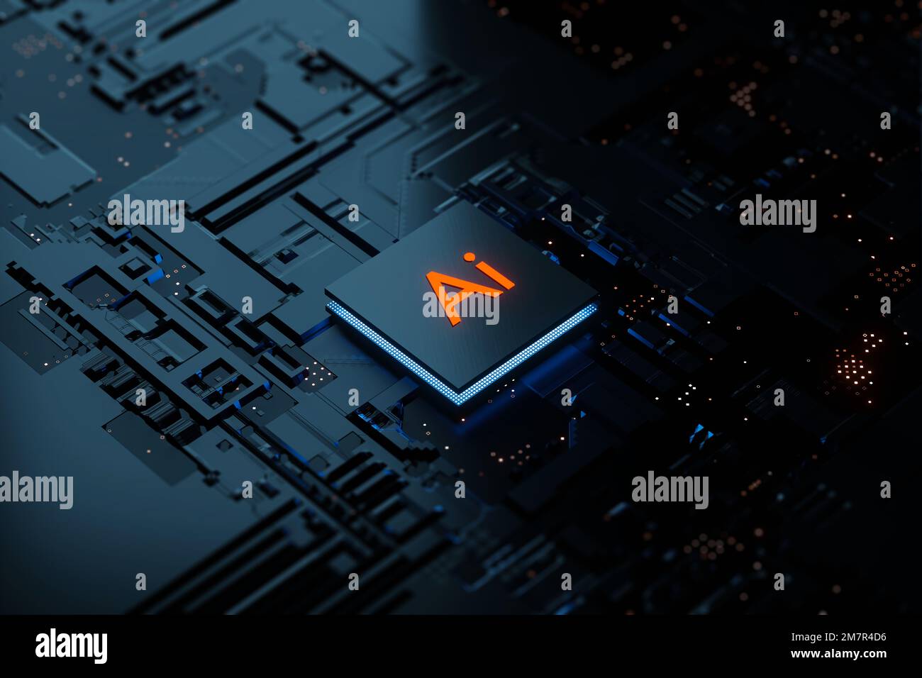 3D Rendering Glowing Ai artificial intelligence technology Chipset CPU ...