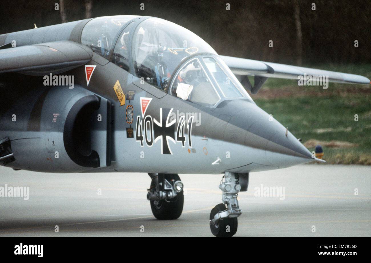 Right front view of the German Alpha aircraft. The aircraft is being ...