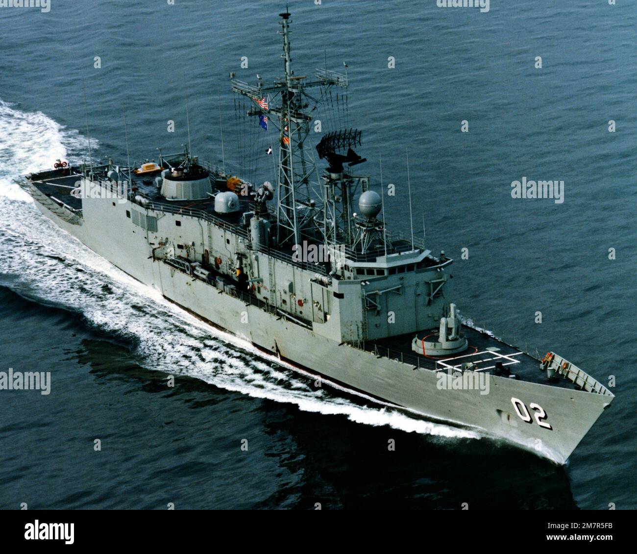 An aerial starboard bow view of the Australian frigate CANBERRA (F-02 ...