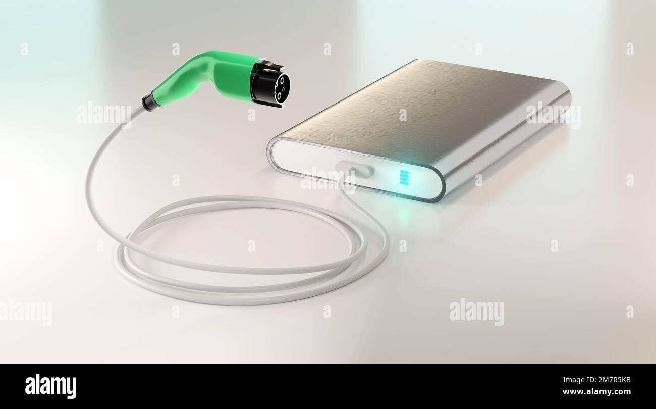 3D Rendering Ev Charger Connect With Power Bank, Mobile Charging ...