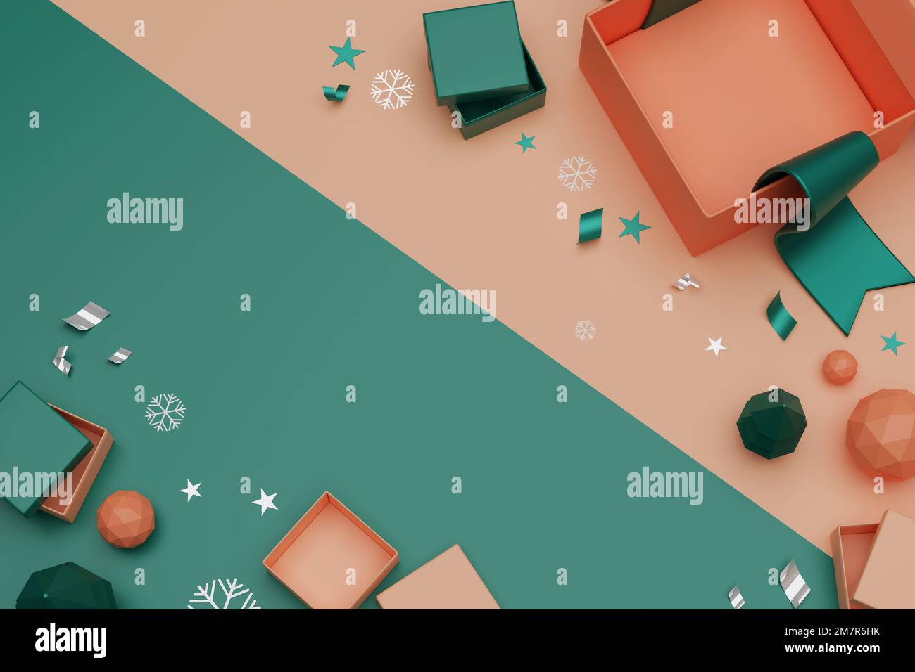 3d rendering unboxing Gift Boxes. Open empty gift box and accessories ...