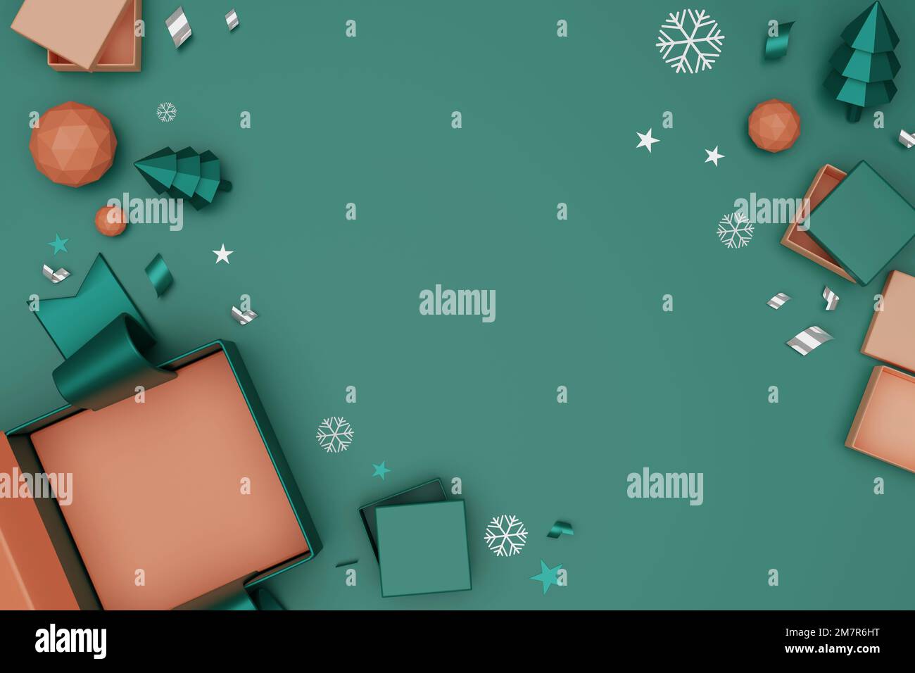 3d rendering unboxing Gift Boxes. Open empty gift box and accessories ...