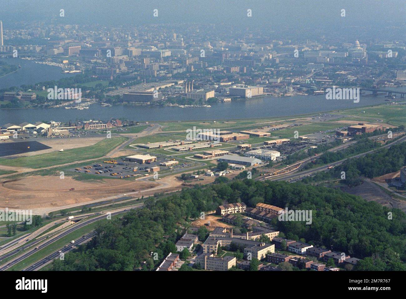 An aerial view of the Anacostia Naval Station with Fort McNair visible ...