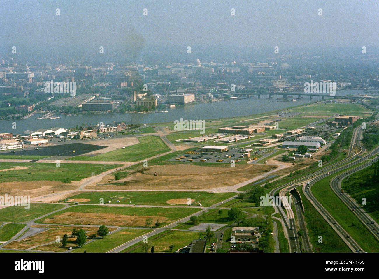 An aerial view of the Anacostia Naval Station, with Fort McNair visible ...