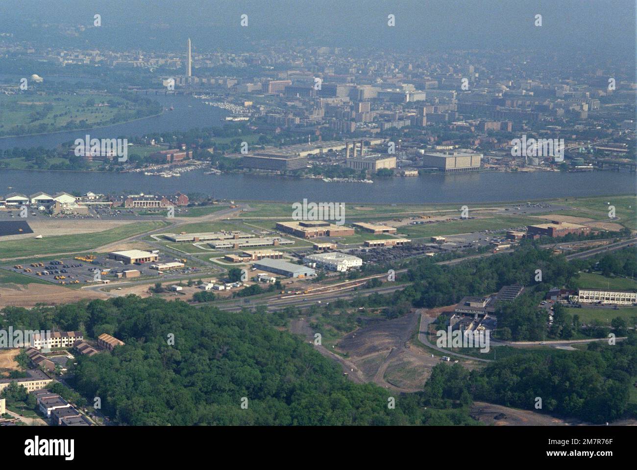 An aerial view of the Anacostia Naval Station with Fort McNair visible ...