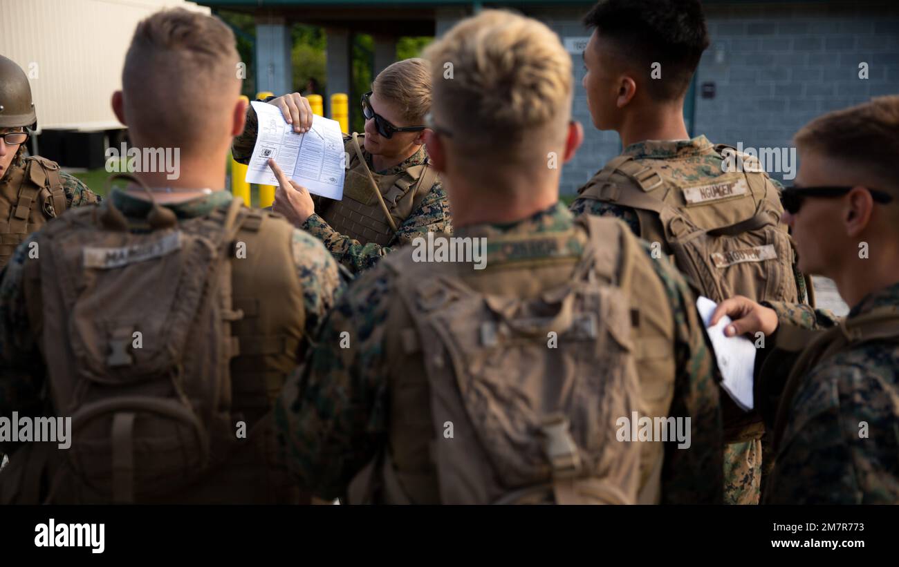 U.S. Marine Corps Pfc. Audie Ramsey, a combat engineer student with ...