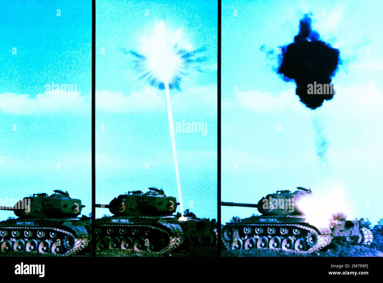 A sequence of three photos showing the impact of an extended-range anti ...