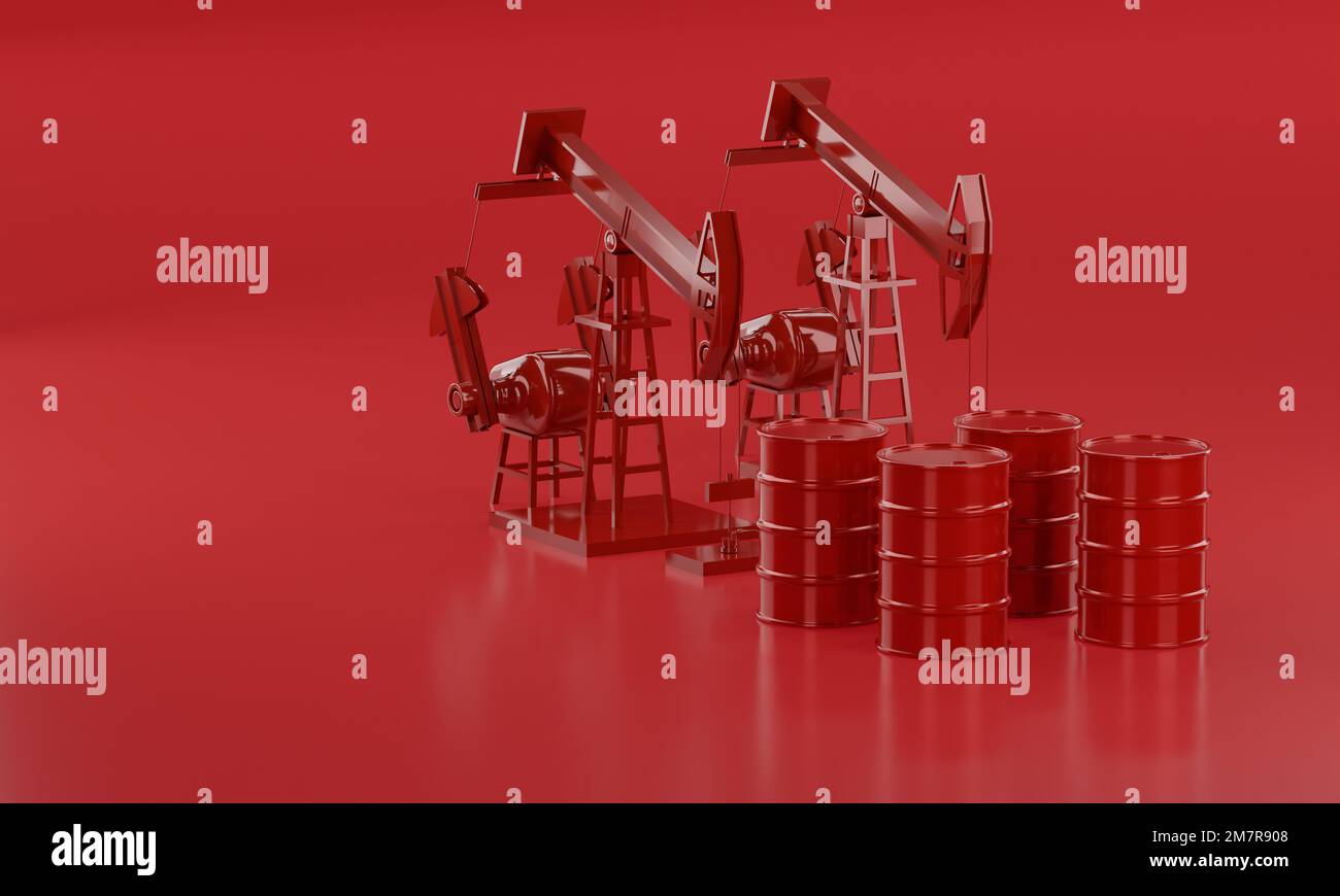 3d Rendering red Oil pump-jacks and tanks Stock Photo - Alamy