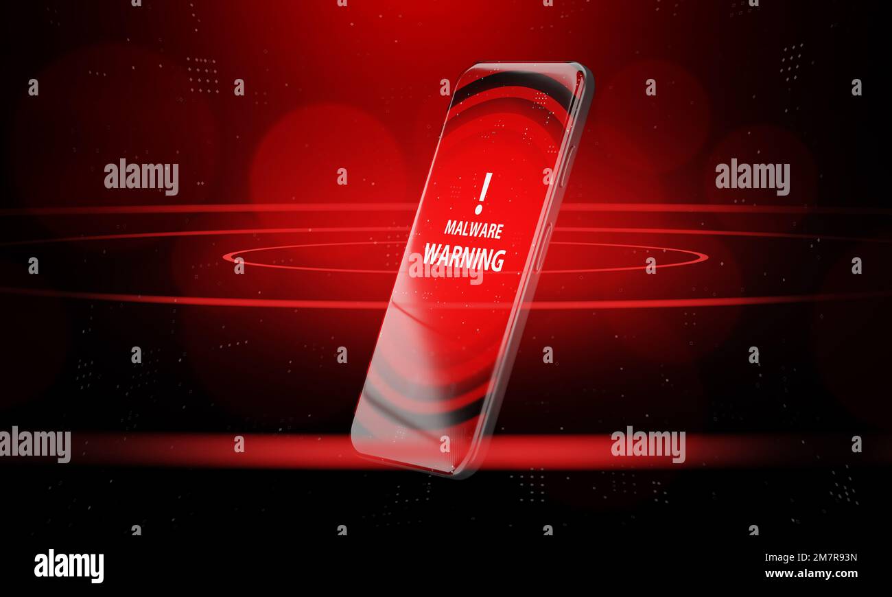 3d rendering Smart phone warning malware detect and virus alert wifi ...