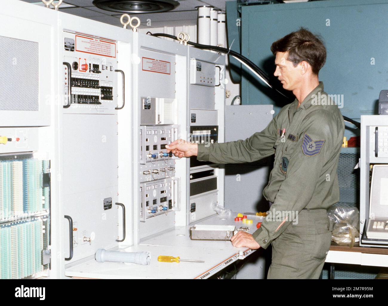 A TSGT checks circuits on the equipment used for the testing of the F ...