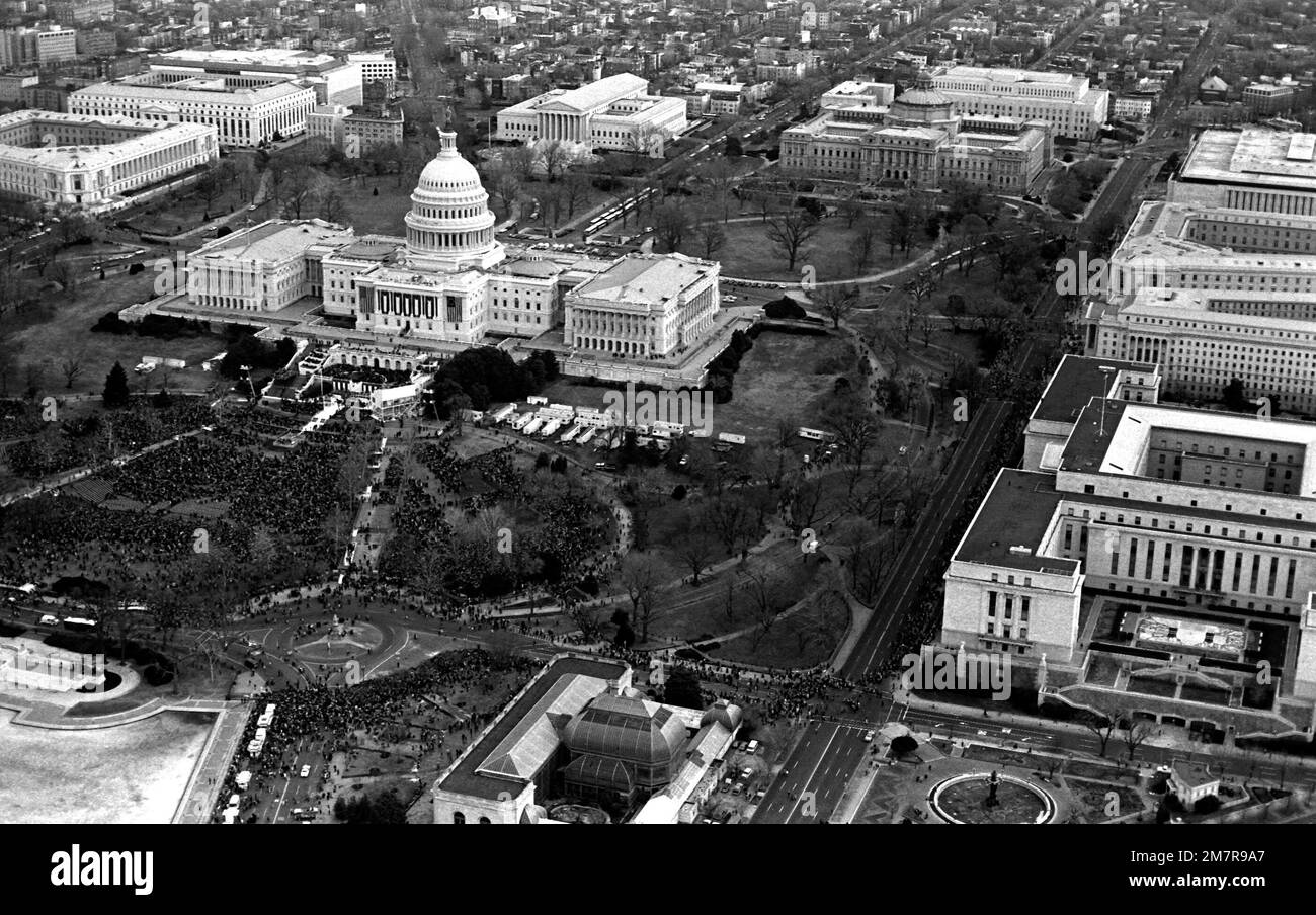 An aerial view of the US Capitol Building during the Inauguration of ...