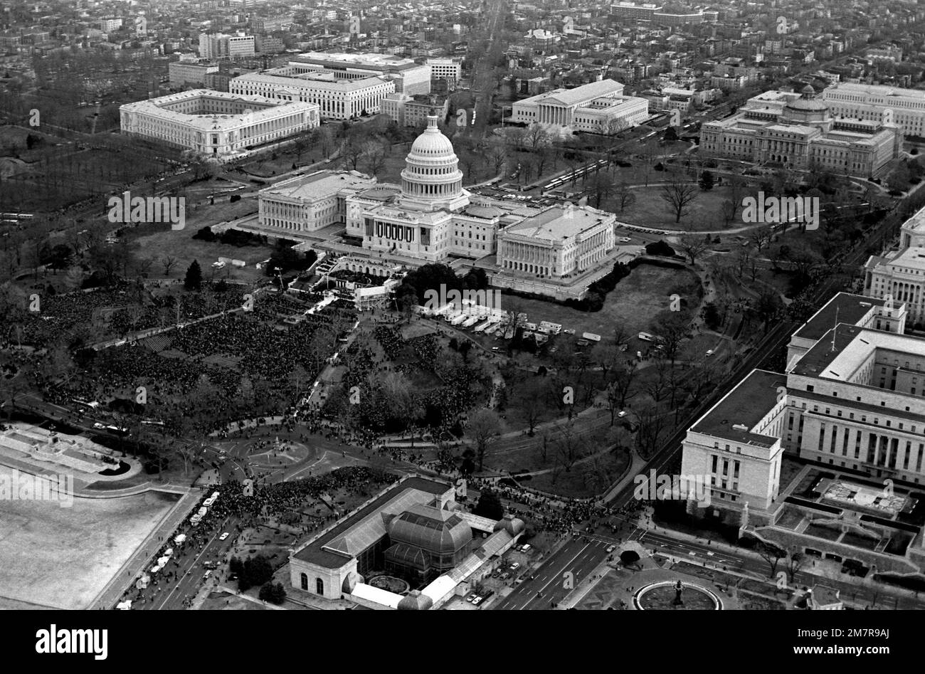 An aerial view of the US Capitol Building during the Inauguration of ...