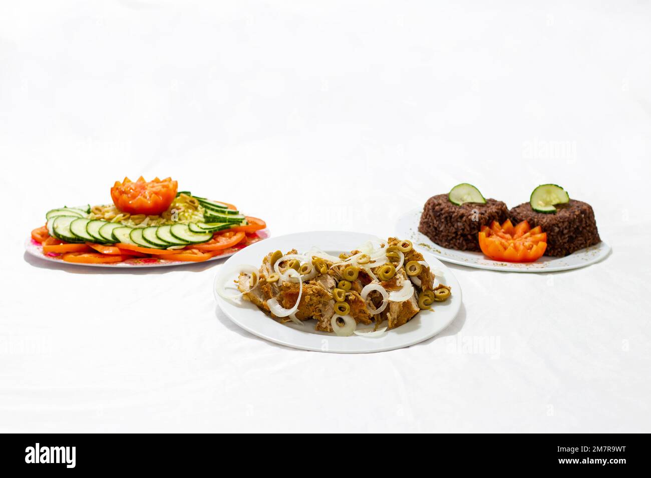 demonstration of Cuban food in three classic dishes Stock Photo - Alamy