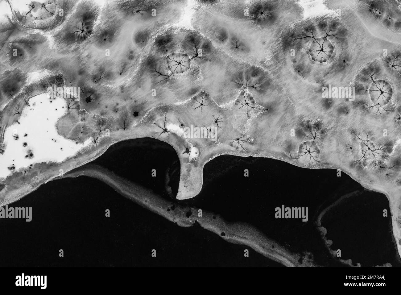 Drone view. Abstract forms created on surface of freezing lake Stock ...