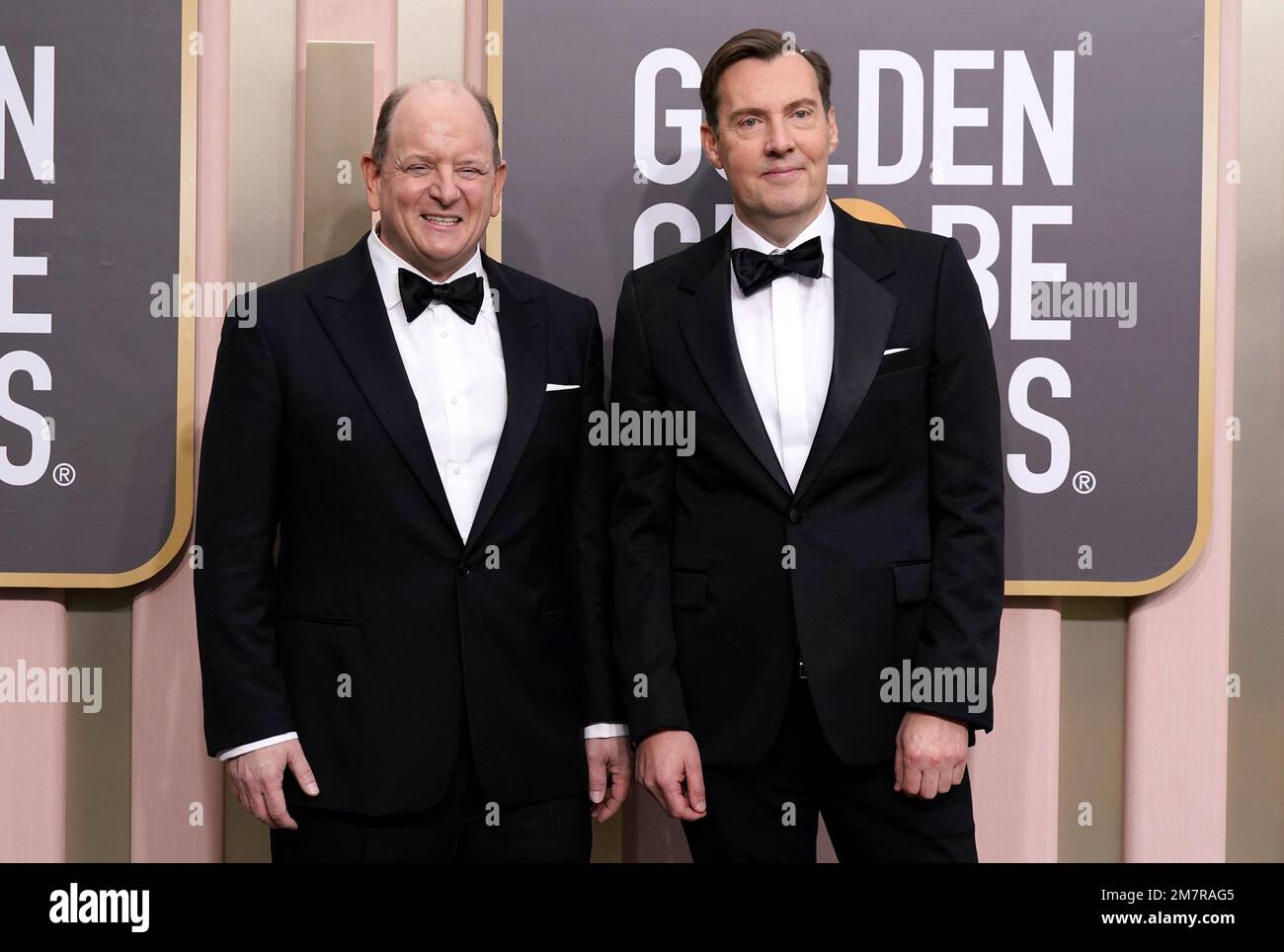 Alfred Gough, left, and Miles Millar arrive at the 80th annual Golden ...