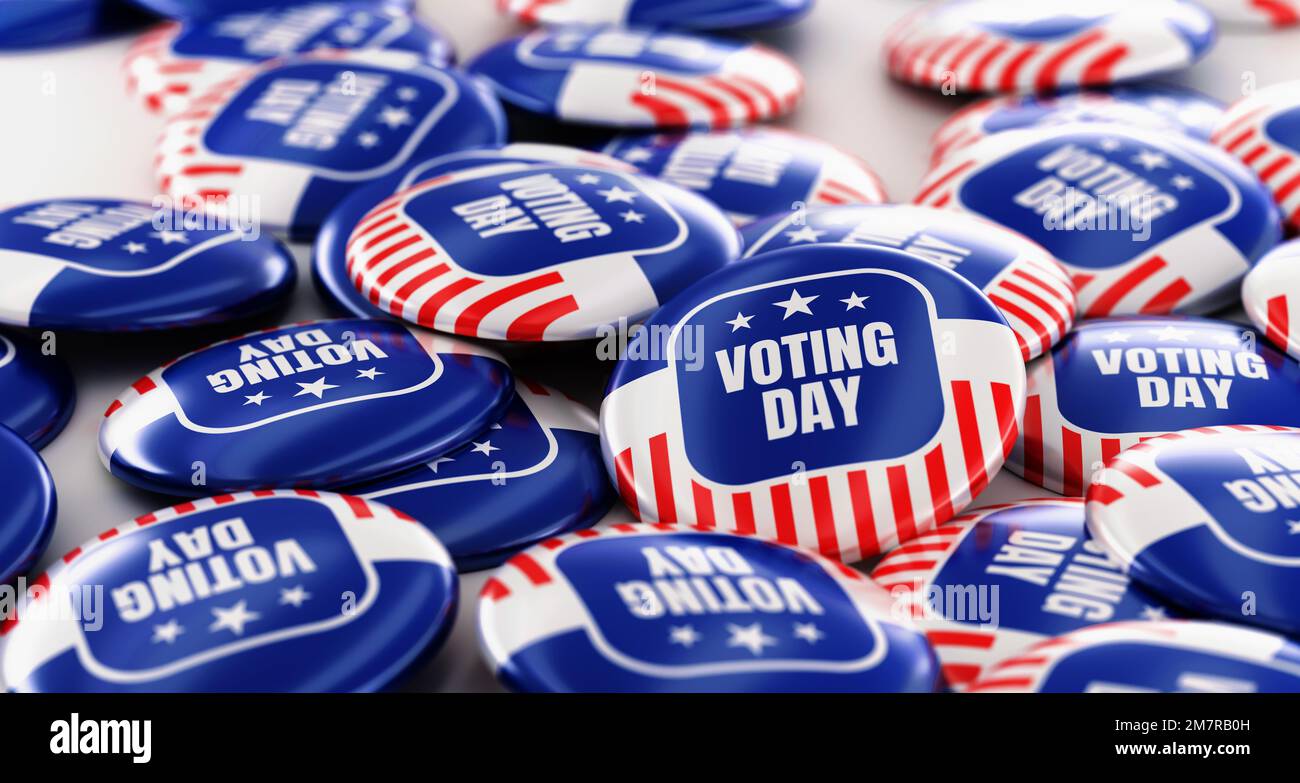 3d rendering Stack of vote button badges Stock Photo - Alamy