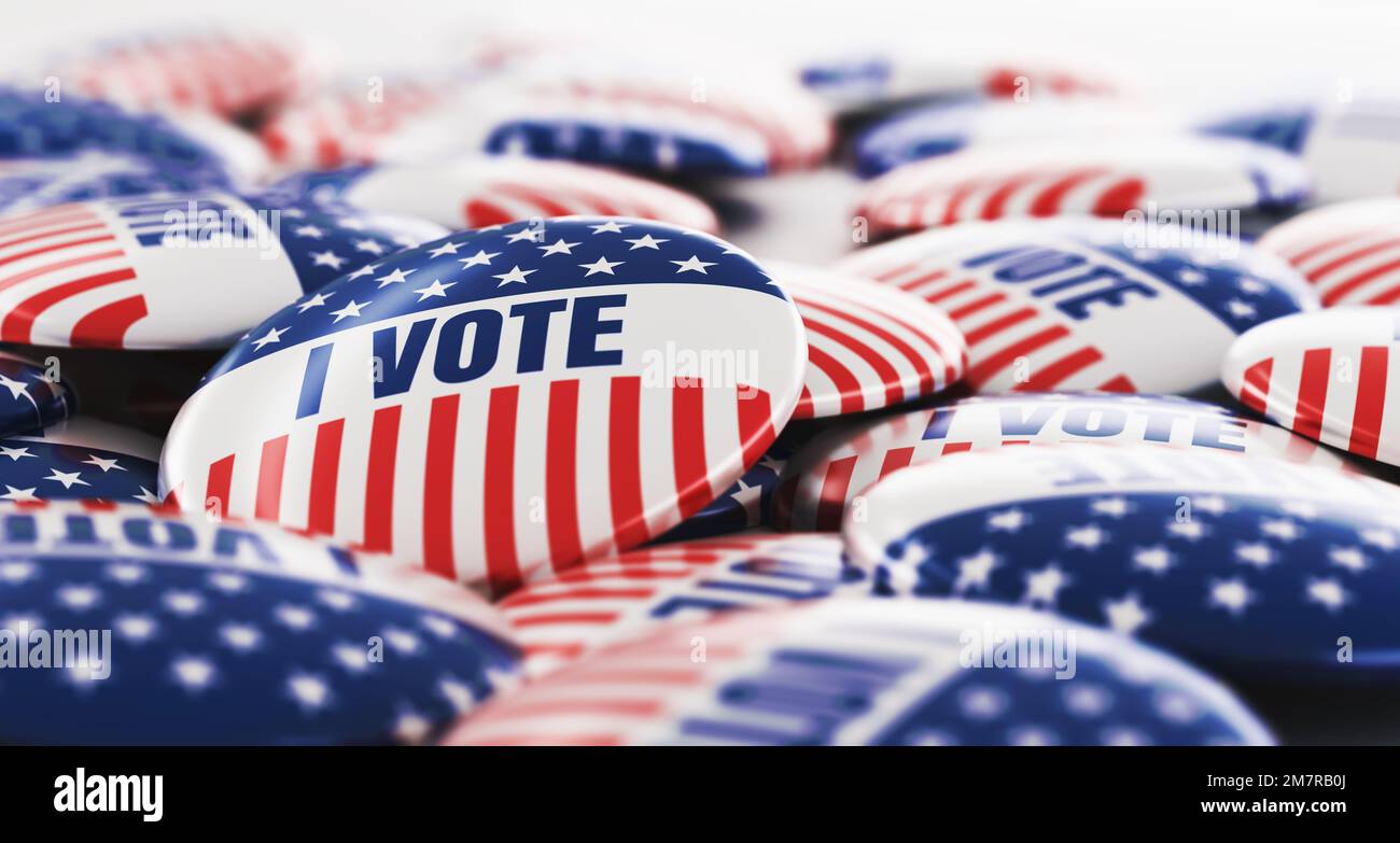 3d rendering Stack of vote button badges Stock Photo - Alamy
