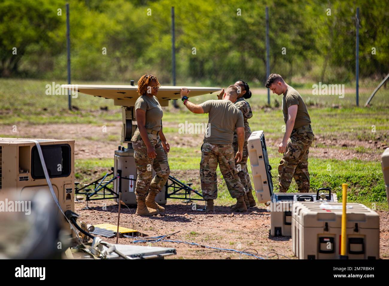 U.S. Army Soldiers assigned to 56th Signal Batallion set up satellite ...