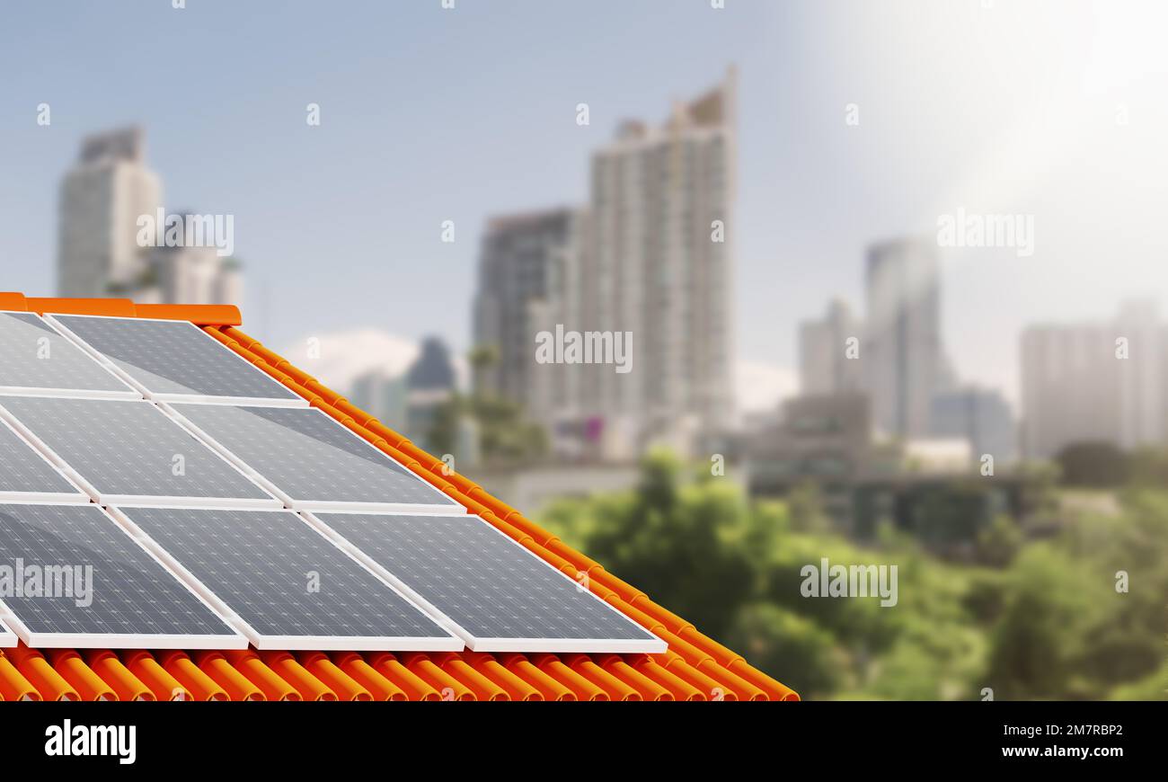 Solar Rooftop power of Green Energy. 3d Illustration Stock Photo - Alamy