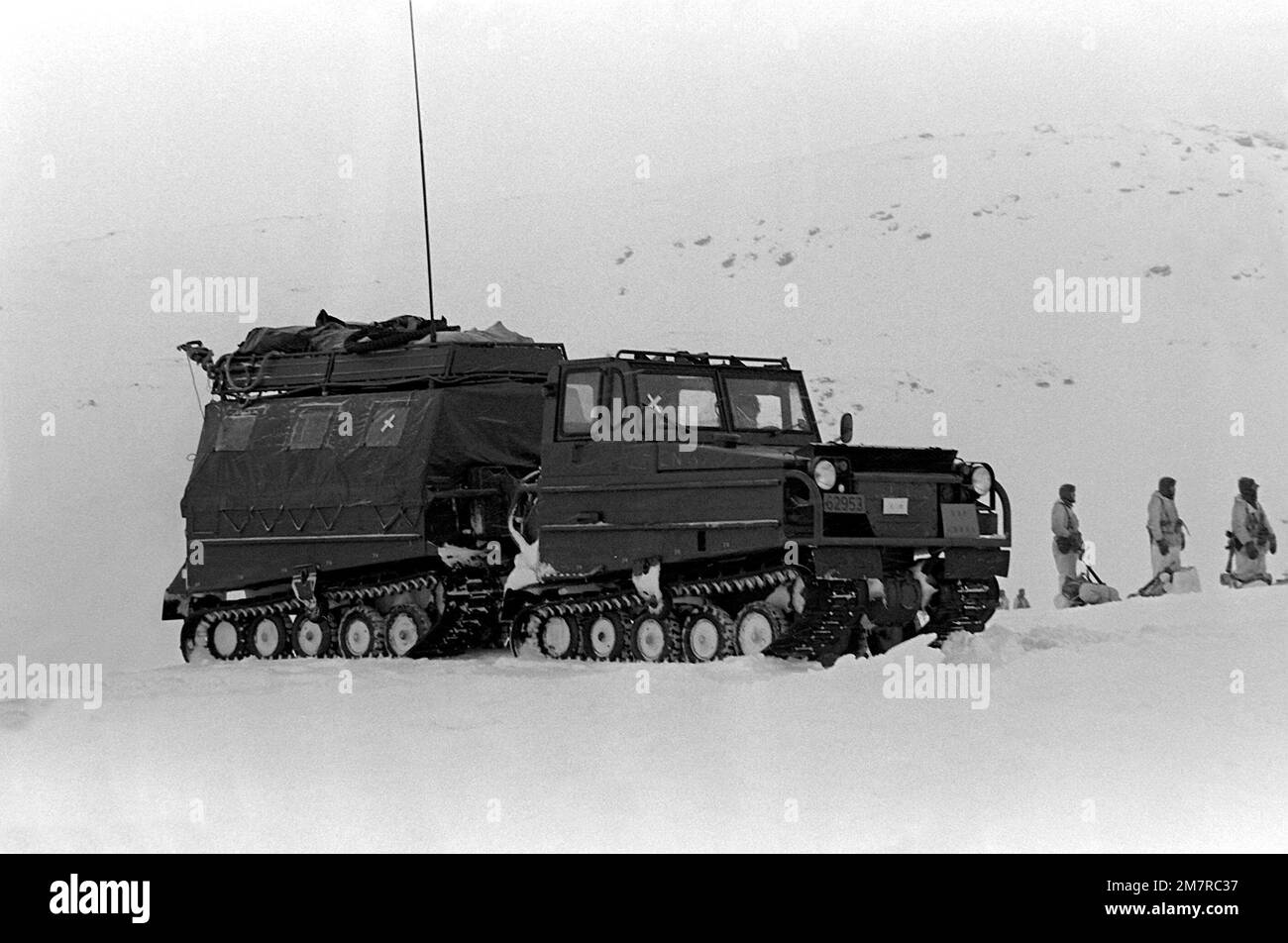 A Norwegian snow tracker and trailer are used to carry communications ...