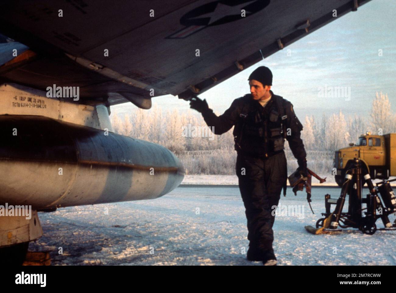 LT. Donze of the 18th Tactical Fighter Squadron does preflight checks ...