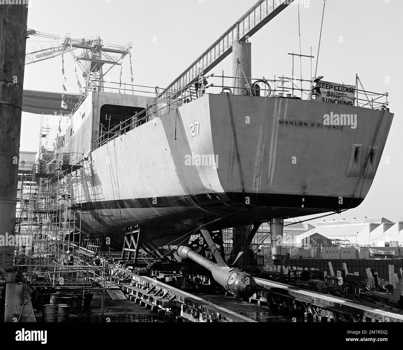 Ground-level aft view of the guided missile frigate MAHLON S. TISDALE ...