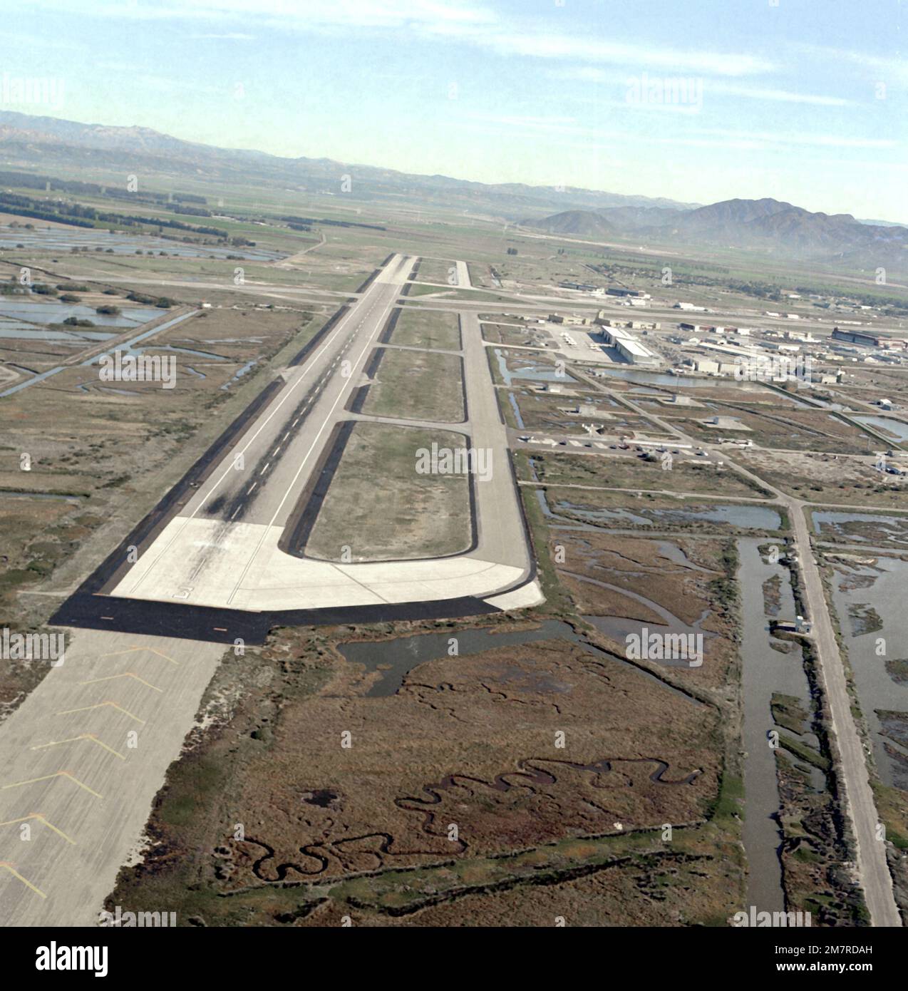An aerial view of runways at the Pacific Missile Test Center. Base ...