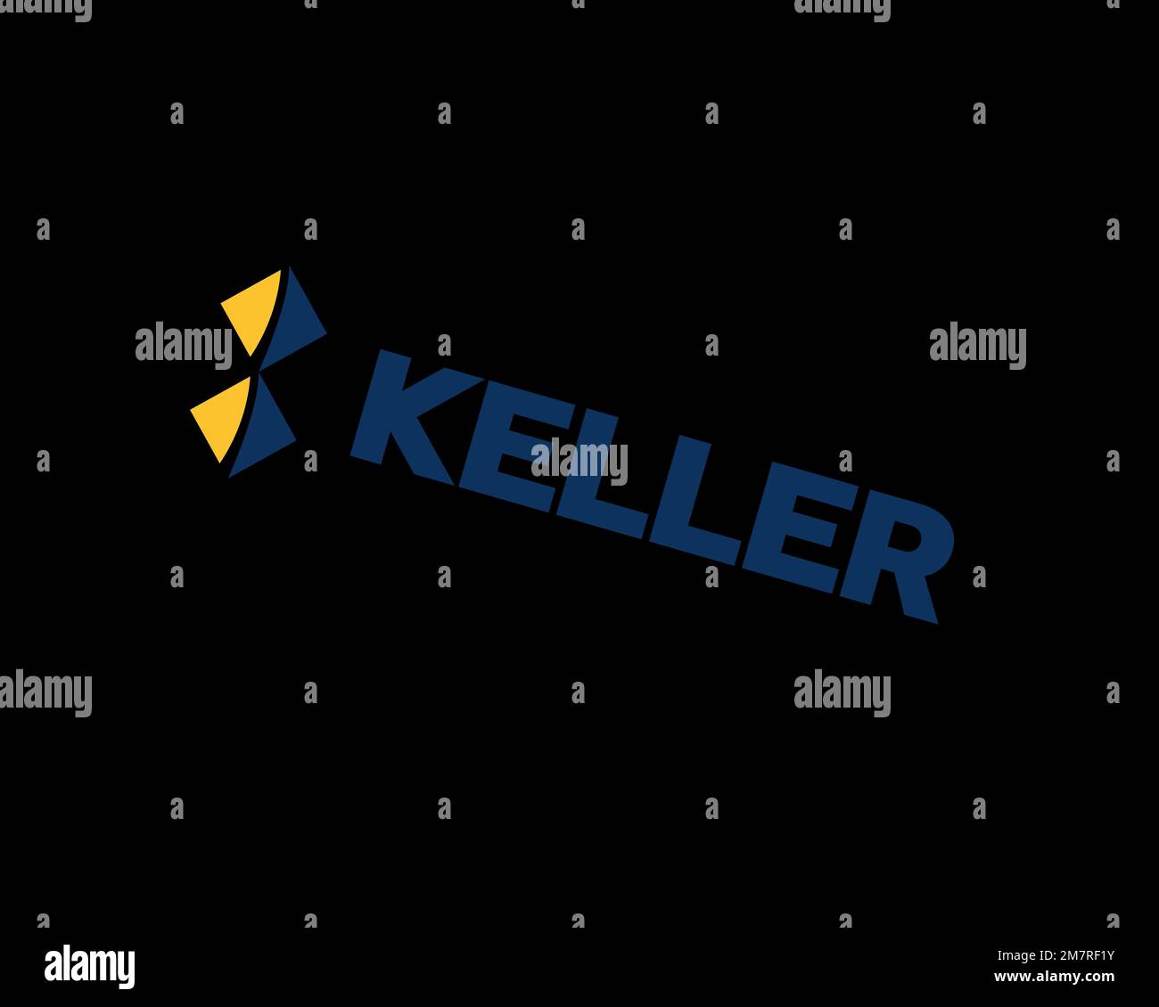 Keller Group, rotated logo, black background B Stock Photo - Alamy