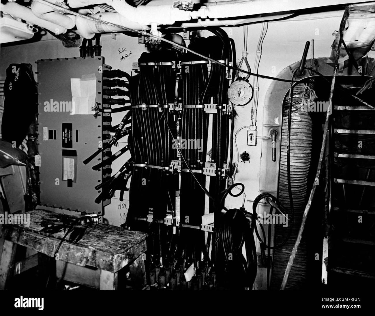 An interior view of the sonar equipment room on the guided missile ...