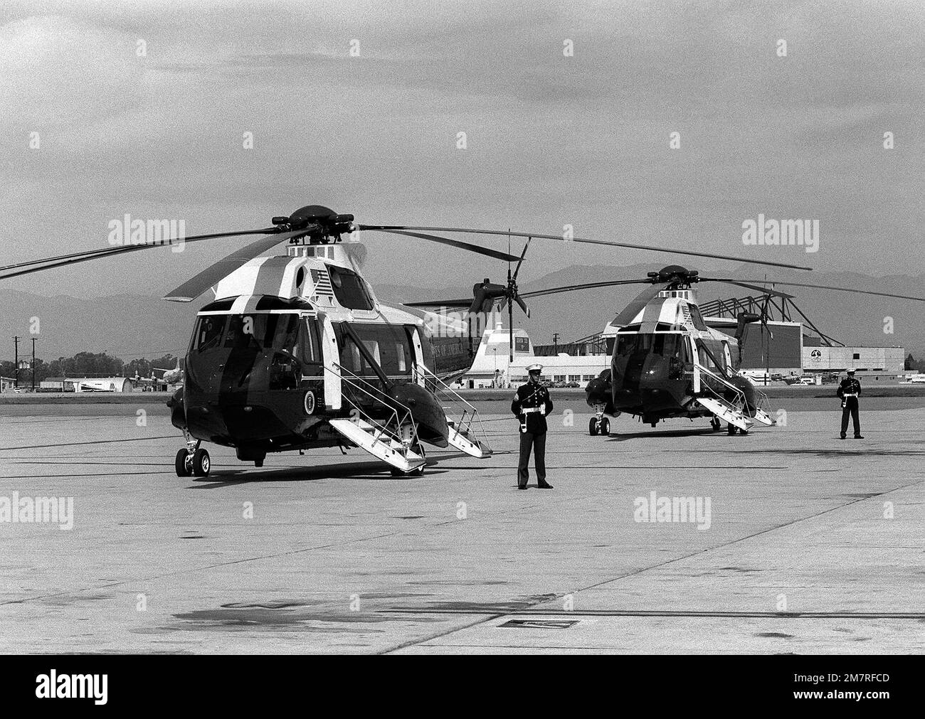 A left front view of two Marine Helicopter Squadron 1 (HMX-1) VH-3A Sea ...