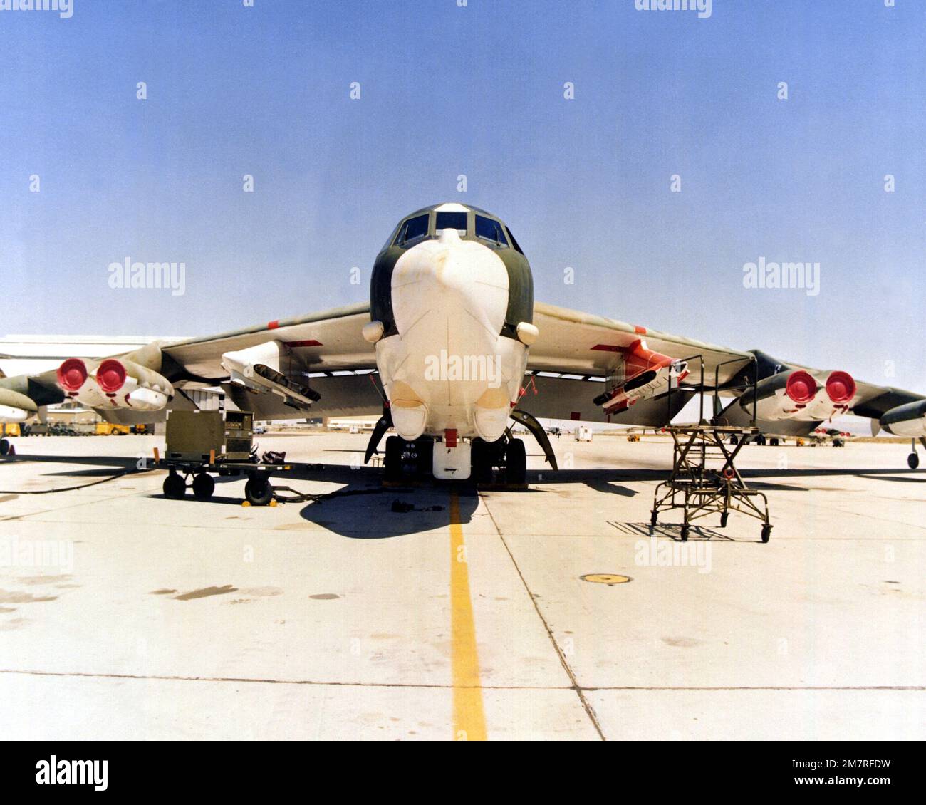 A front view of a parked B-52G Stratofortress aircraft. Country ...