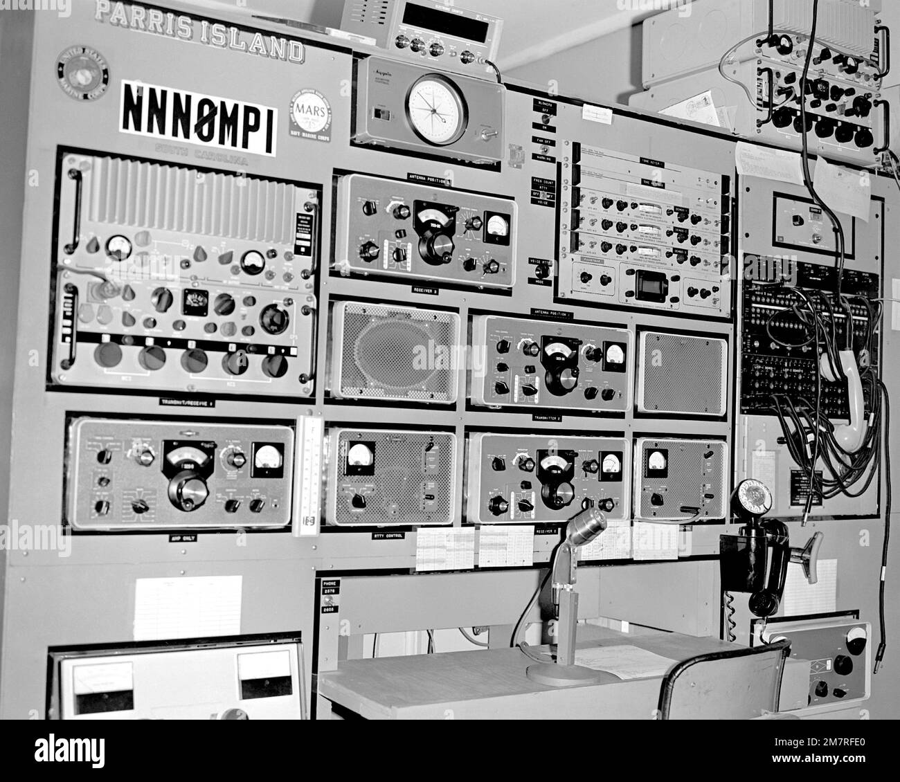 A wide angle view of the control console, including a URC-35 ...