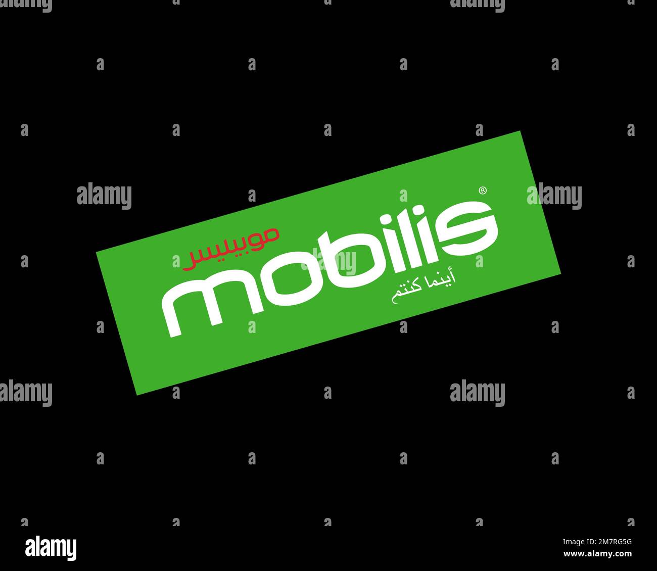 Mobilis Algeria, rotated logo, black background Stock Photo - Alamy