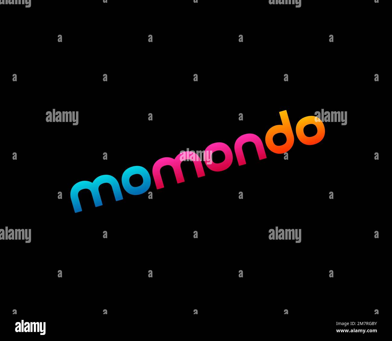 Momondo, rotated logo, black background Stock Photo - Alamy