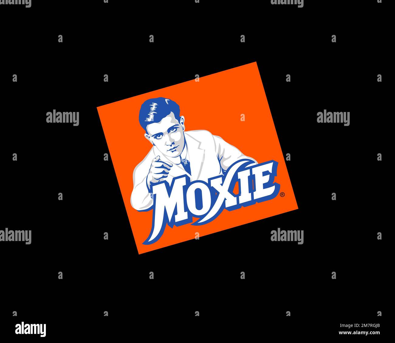 Moxie, rotated logo, black background Stock Photo - Alamy