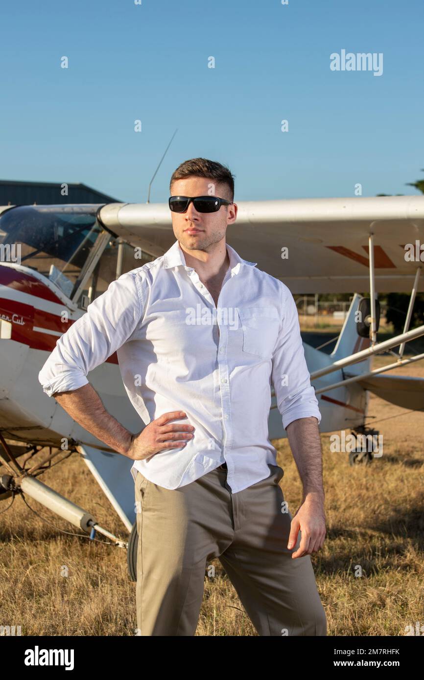 A young male pilot with a Piper Super Cub Stock Photo - Alamy
