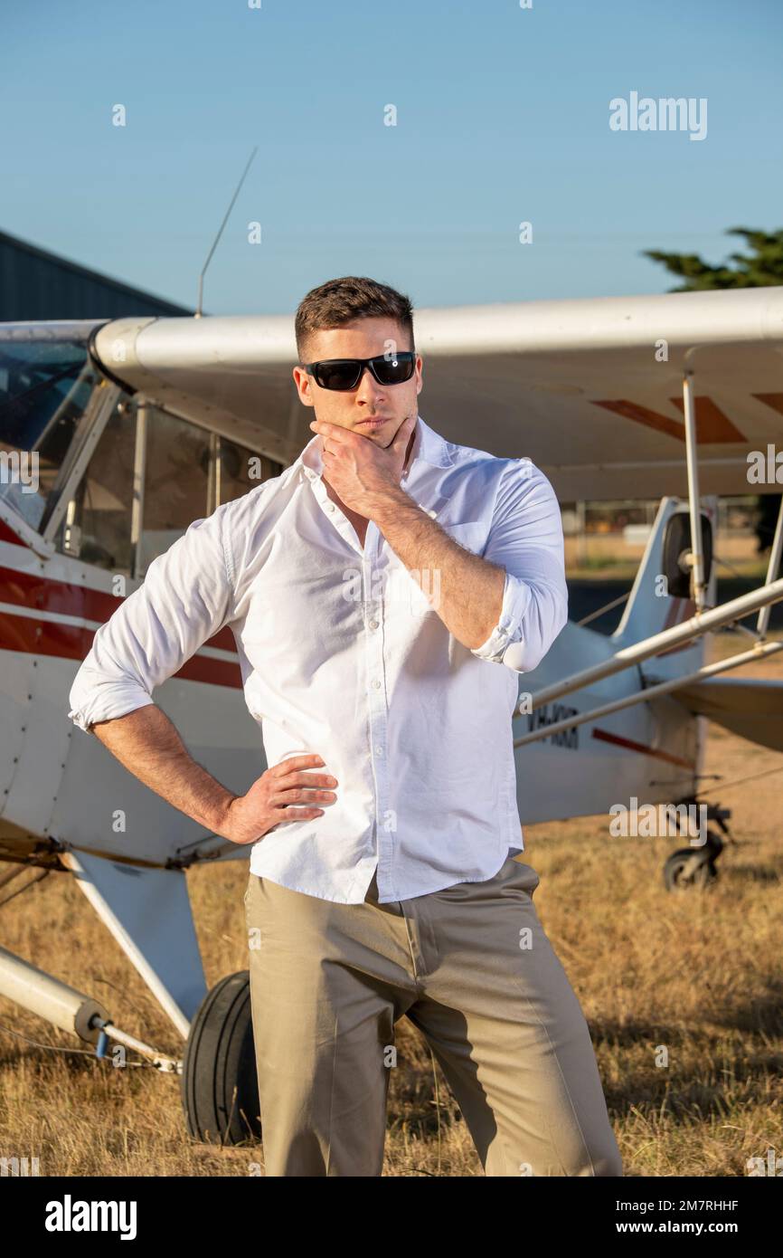 A young male pilot with a Piper Super Cub Stock Photo - Alamy