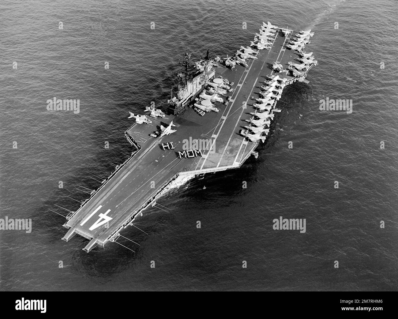 Aerial port bow view of the aircraft carrier USS MIDWAY (CV 41 ...