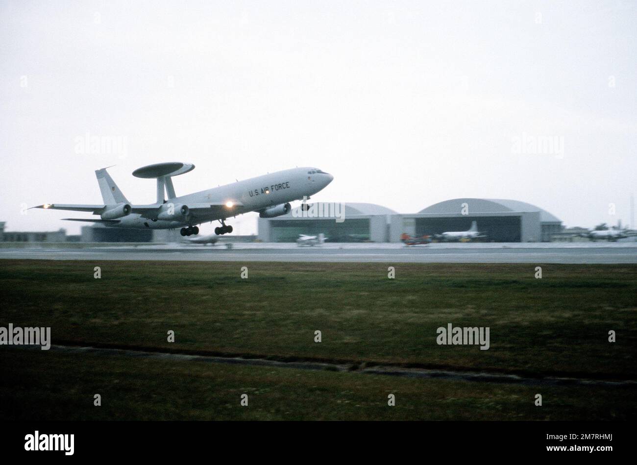 Right side view of an E-3A Sentry Airborne Warning and Control System ...