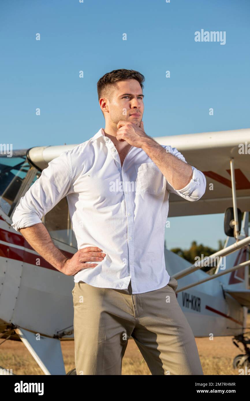 A young male pilot with a Piper Super Cub Stock Photo - Alamy
