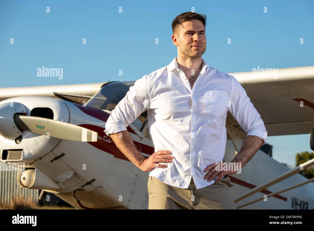 A young male pilot with a Piper Super Cub Stock Photo - Alamy
