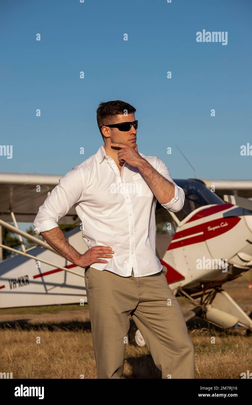 A young male pilot with a Piper Super Cub Stock Photo - Alamy