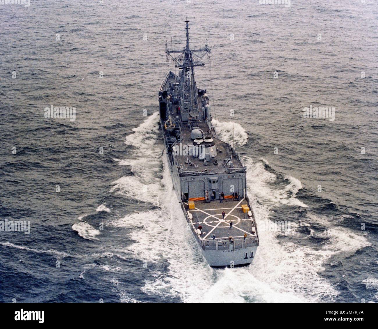Aerial port quarter view of the Oliver Hazard Perry class guided ...