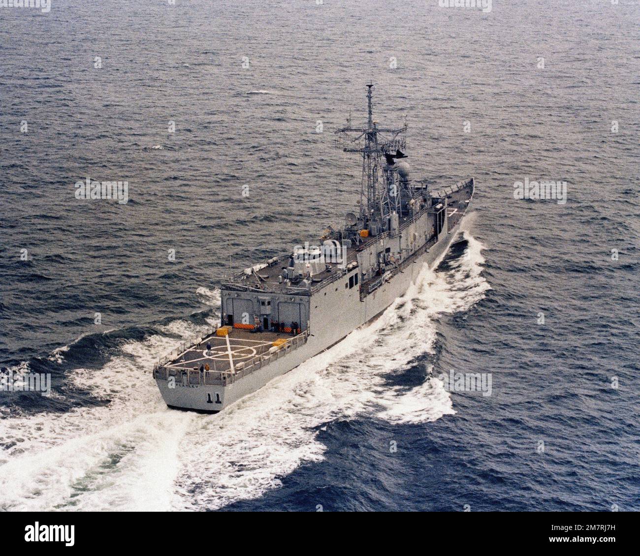 Aerial starboard quarter view of the Oliver Hazard Perry class guided ...