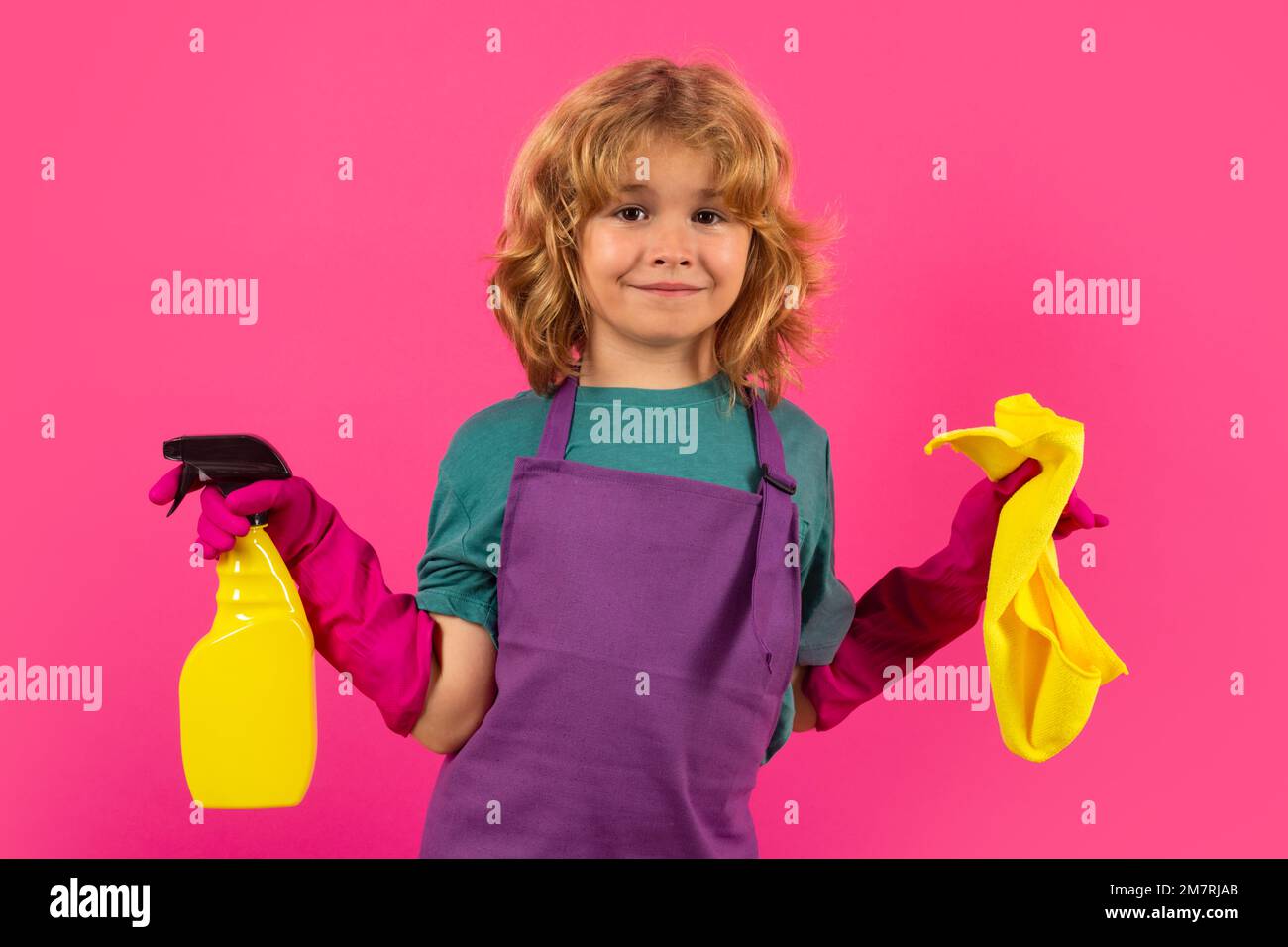 Kid helping with housework, cleaning the house. Cleaning accessory ...