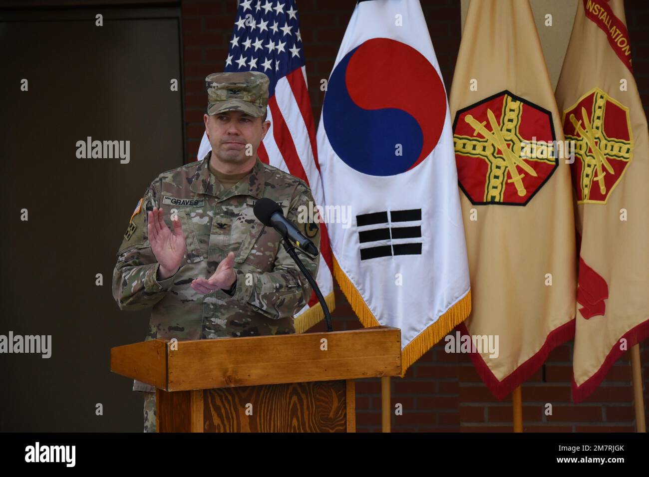 Col. Seth Graves, the U.S. Army Garrison Humphreys commander, speaks ...