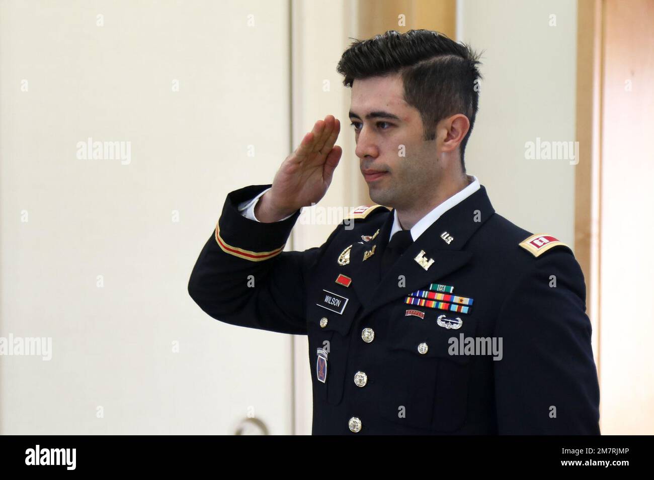 U.S. Army Capt. Nicholas Wilson salutes during an military knowledge ...