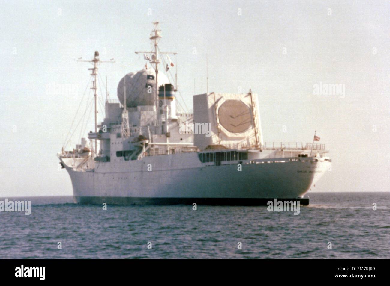 A starboard quarter view of the missile range instrumentation ship USNS ...